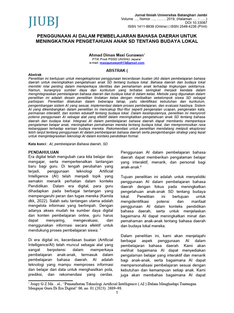 Artikel Penggunaan Ai Di SD | PDF
