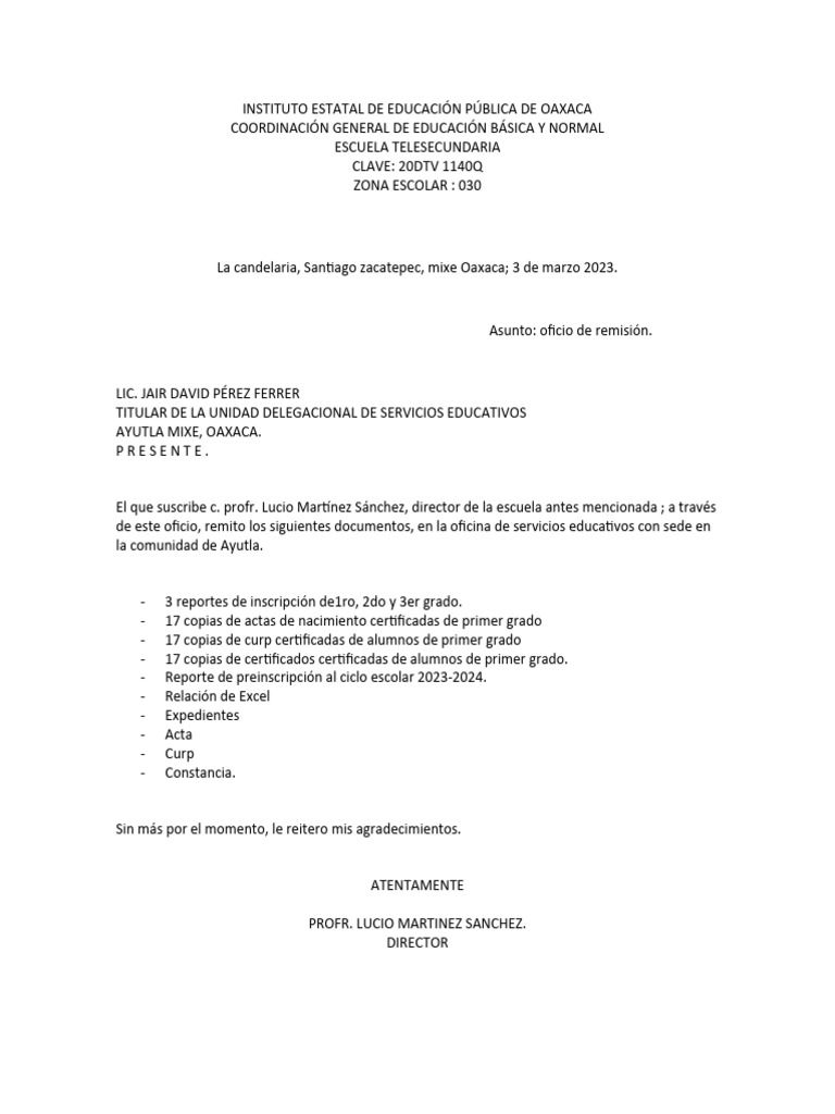 Oficio de Remision | PDF