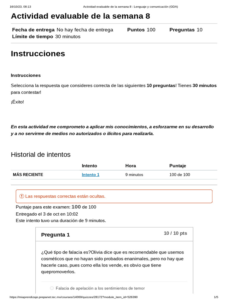 Actividad evaluable de la semana 8 _ Lenguaje y comunicación (GDA) | PDF