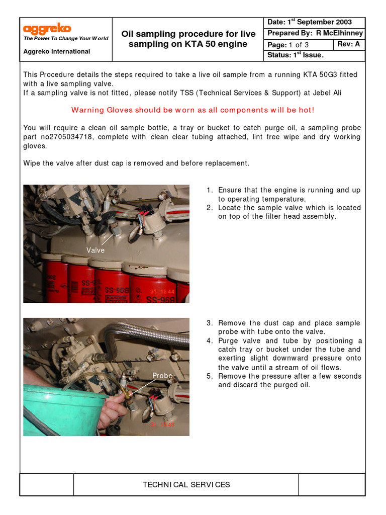 Oil Sampling Procedure G3 | PDF | Valve | Gas Technologies