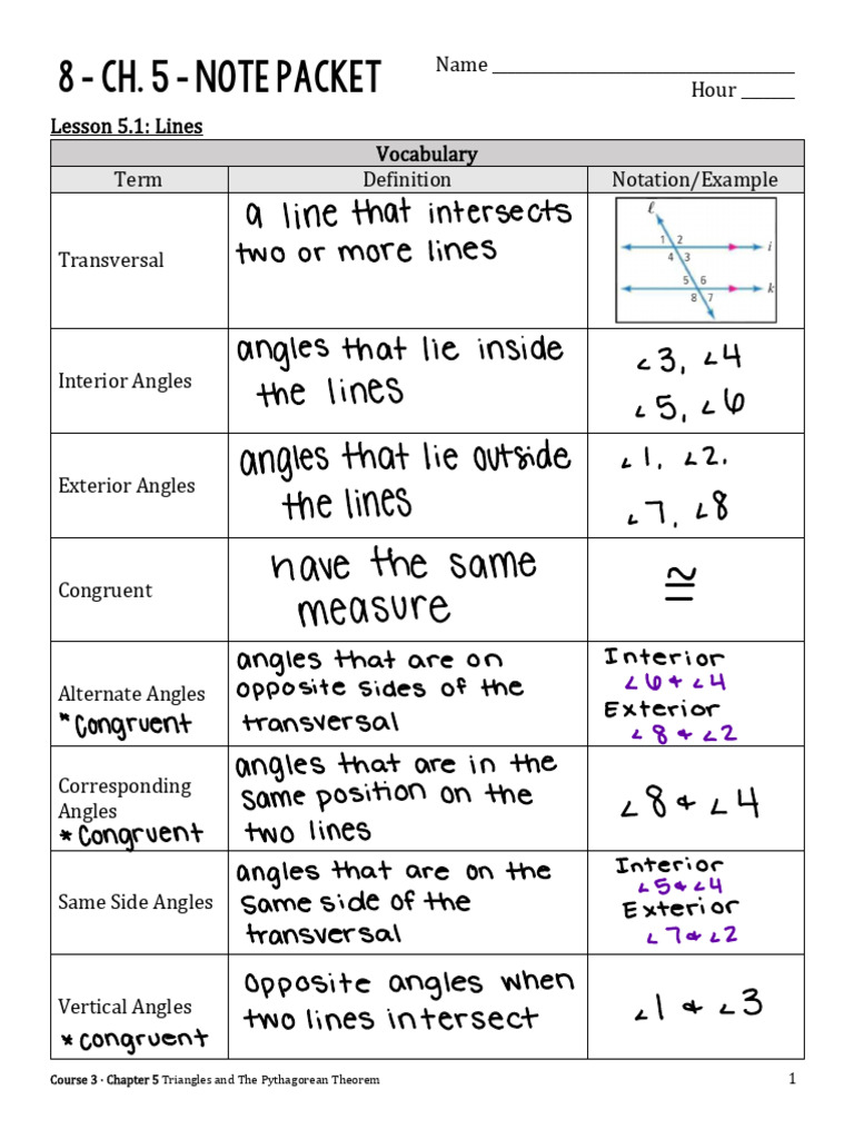 8 Ch 5 Note Packet Filled In Pdf Euclidean Geometry Geometry