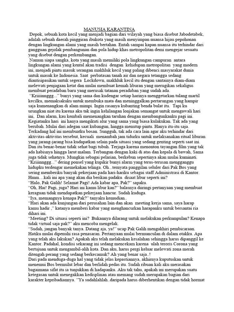 MANUSIA KARANTINA (Cerpen Bhs Indonesia) | PDF