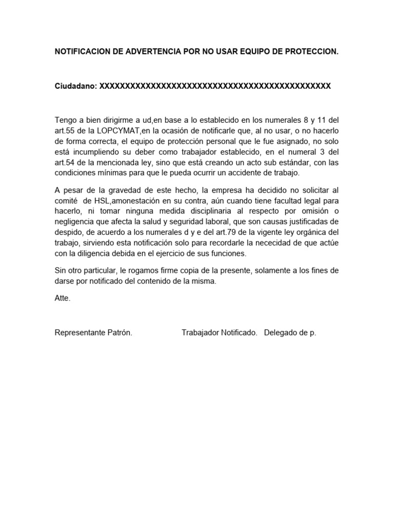 Notificacion Advertencia No Uso de Epp | PDF