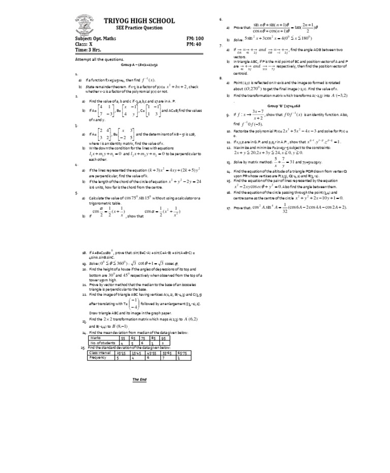 Class 10 OPT Math Set A | PDF | Circle | Classical Geometry