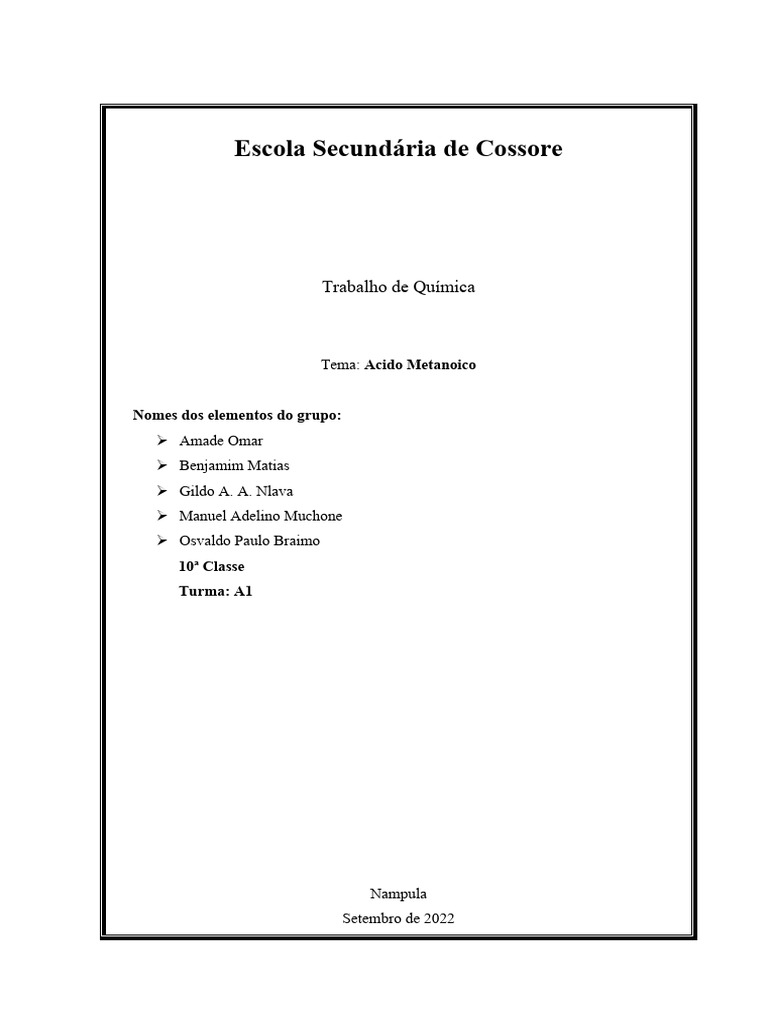 Ácido Fórmico Ou Metanoico | PDF | Ácido acético | Reações químicas
