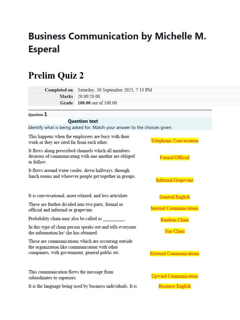 Business Communication Prelim Q2 | PDF | Communication | Human ...
