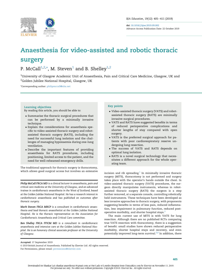 2019 VATS and Robotic Surgery | PDF | Surgery | Cardiothoracic Surgery