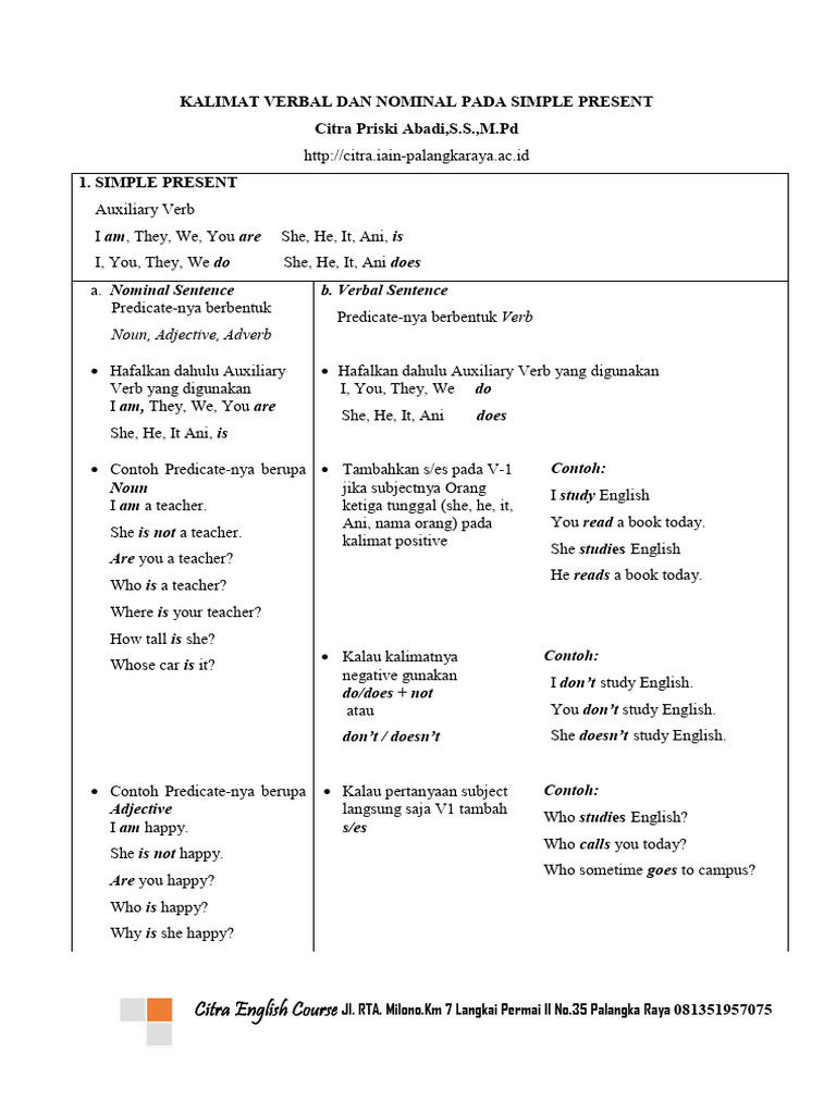 Kalimat Verbal Dan Nominal Pada Simple P | PDF | Verb | English Language