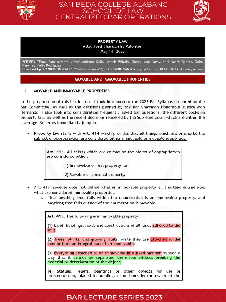 (6 of 7) SBCA CBO BAR LECTURE NOTES 2023 - Property Law (Atty. Jord ... (6 of 7) SBCA CBO BAR LECTURE NOTES 2023 - Property Law (Atty. Jord ...