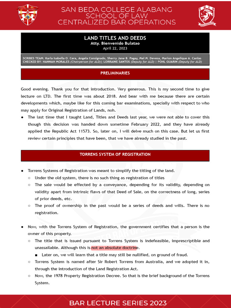 (3 of 7) SBCA CBO BAR LECTURE NOTES 2023 - Land Titles and Deeds (Atty ... (3 of 7) SBCA CBO BAR LECTURE NOTES 2023 - Land Titles and Deeds (Atty ...
