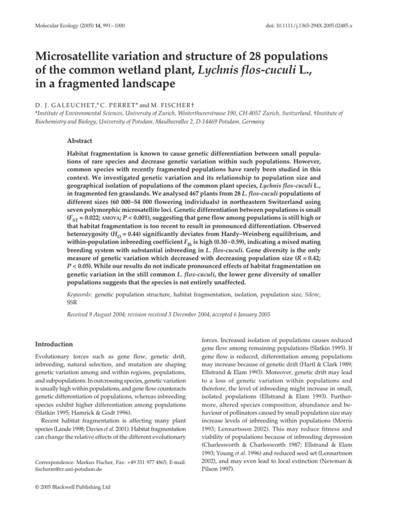 Microsatellite Variation in Fragmented Landscape | PDF | Home & Garden | Technology & Engineering