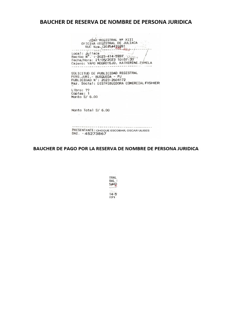 Baucher de Reserva de Nombre de Persona Juridica | PDF