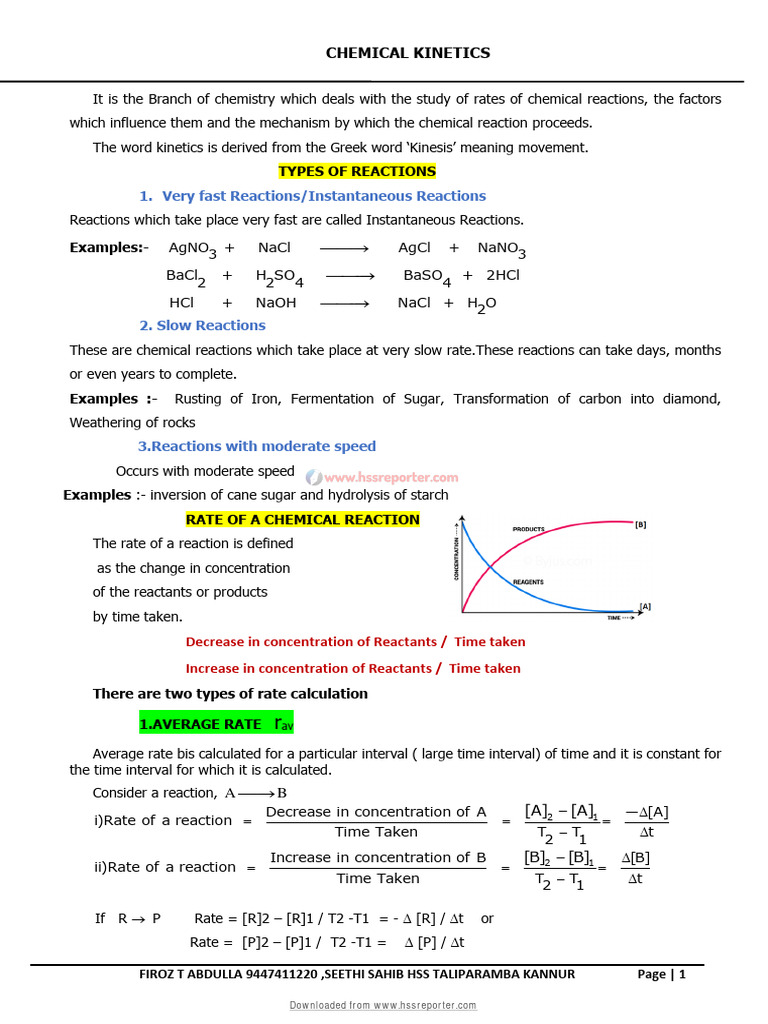 HSSRPTR - +2 Chemistry Chemical Kinetics | PDF | Reaction Rate ...