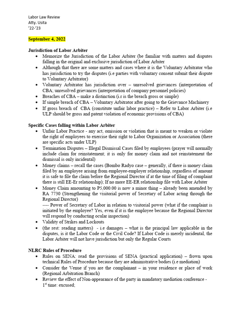 Labor Arbiter Jurisdiction Overview | PDF | Strike Action | Arbitration