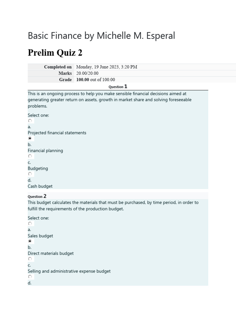Basic Finance Prelim Q2 | PDF | Balance Sheet | Inventory