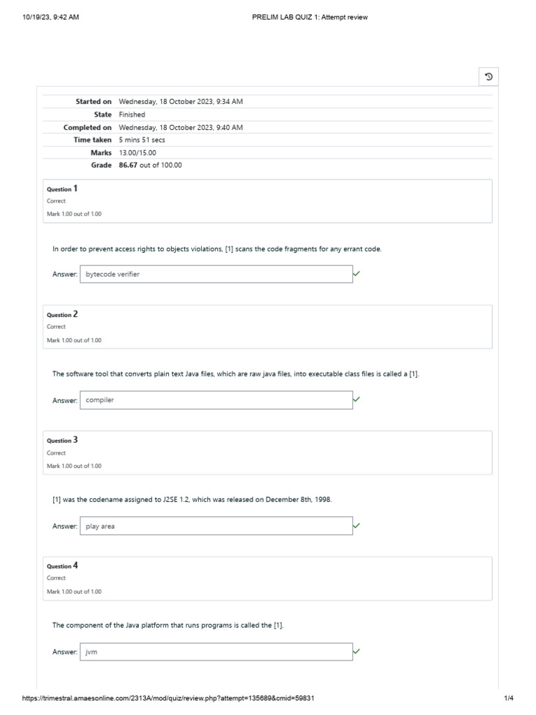 Prelim Lab Quiz 1 Attempt Reviewadadawasd Pdf Java Programming Language Java Virtual