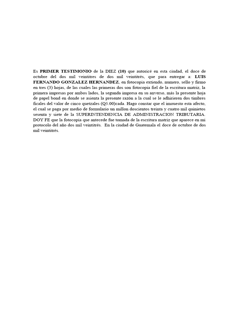 Primer Testimonio Notarial 2023 | PDF | Viajes y turismo | Derecho