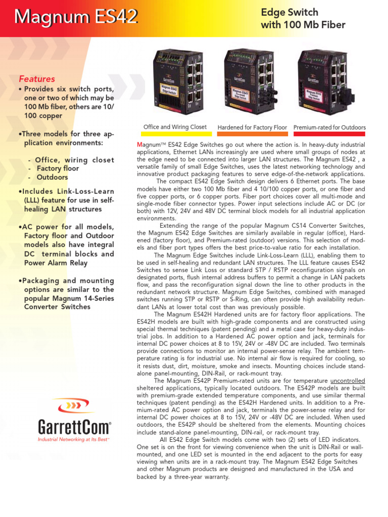 Switch Garretcom ES42 Datasheet & User Guide | PDF