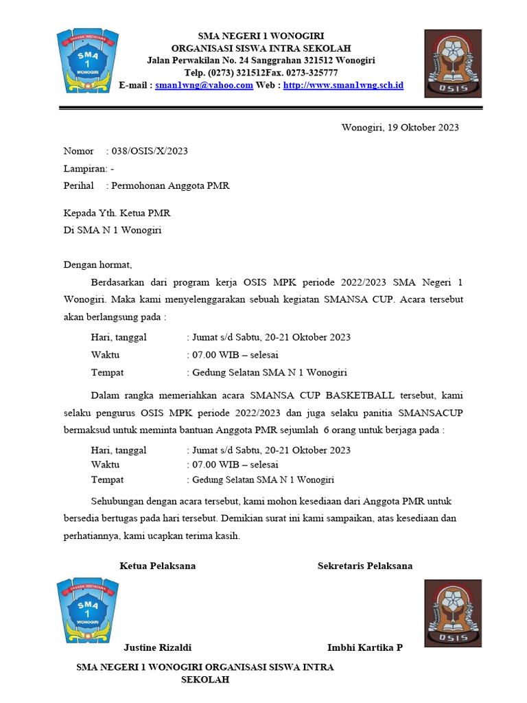 Surat Permohonan Anggota PMR-1 | PDF