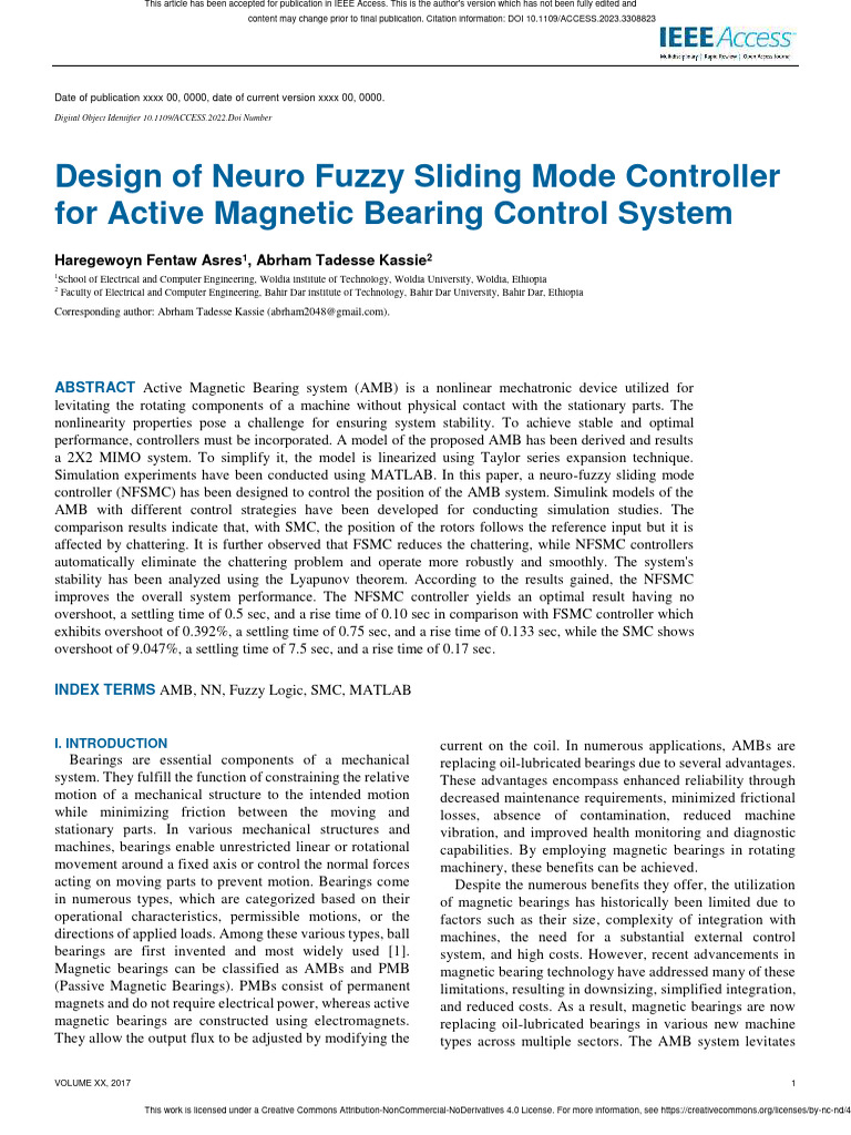 Design of Neuro Fuzzy Sliding Mode Controller For Active Magnetic Bearing Control System ...