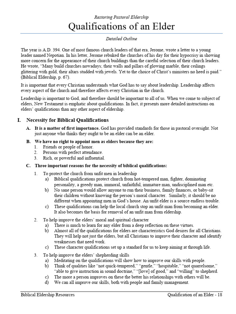 Elder Qualifications Doutline | PDF | Elder (Christianity)