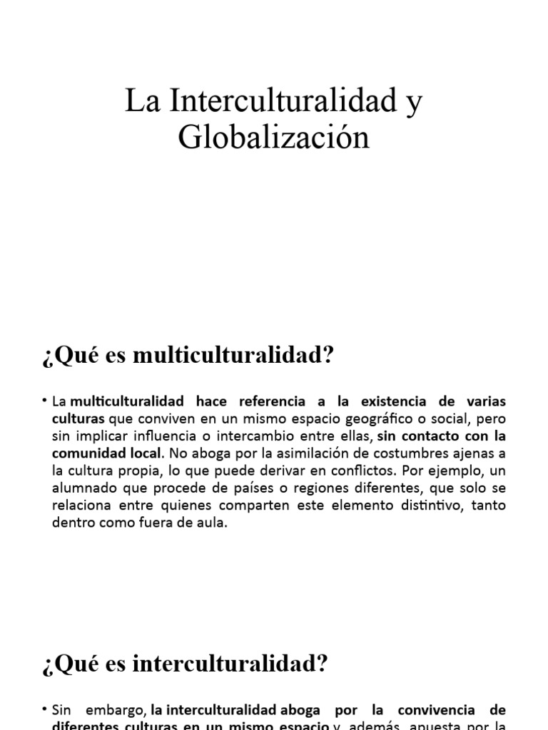 La Interculturalidad y Globalización | PDF | Interculturalidad | Multiculturalismo