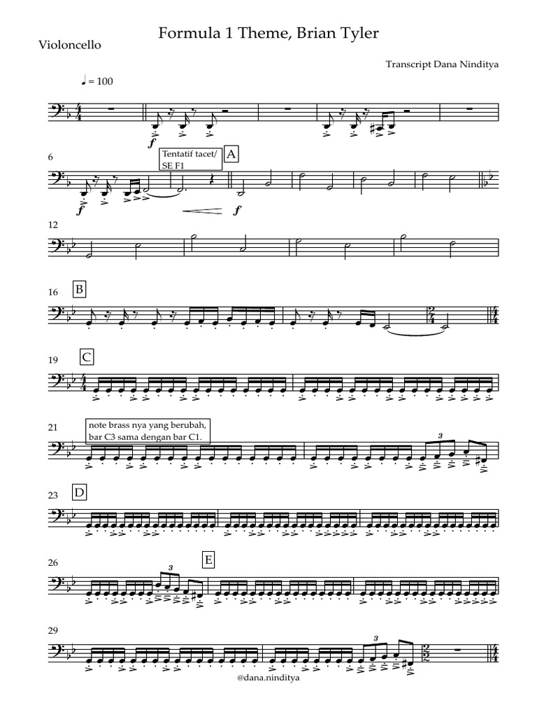 Formula 1 Theme, Brian Tyler REV SIB6 - Violoncello | PDF