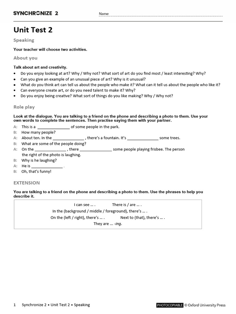 Sync2 U2 Speaking | PDF