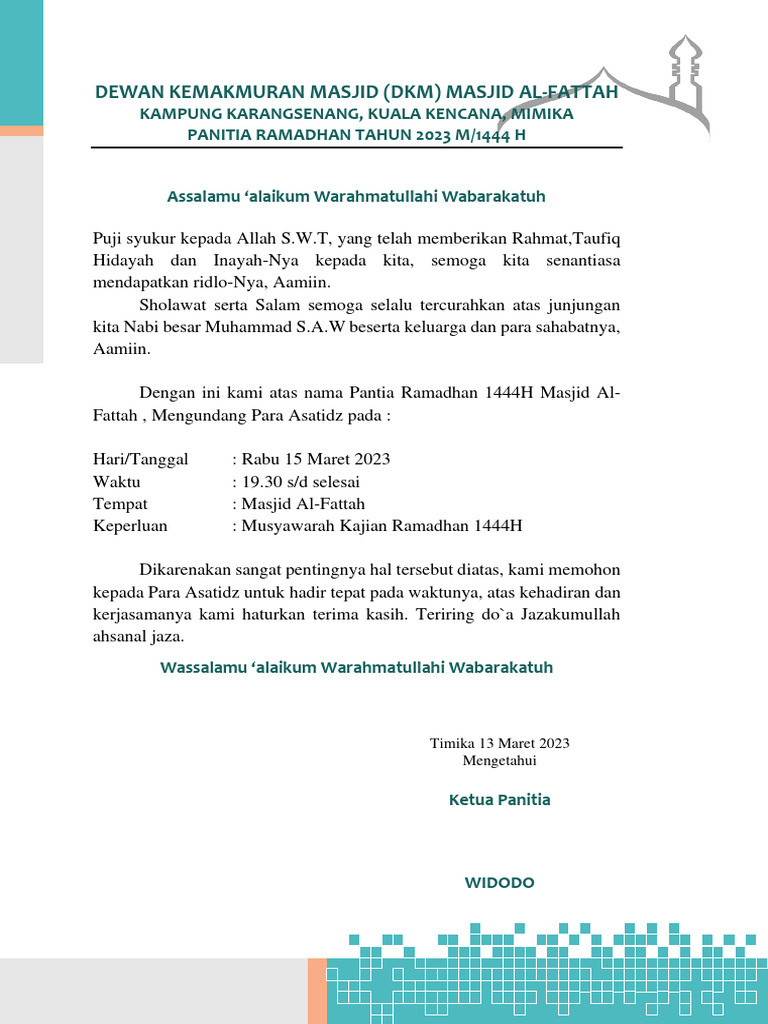 Undangan Musyawarah Ustadz Kultum | PDF