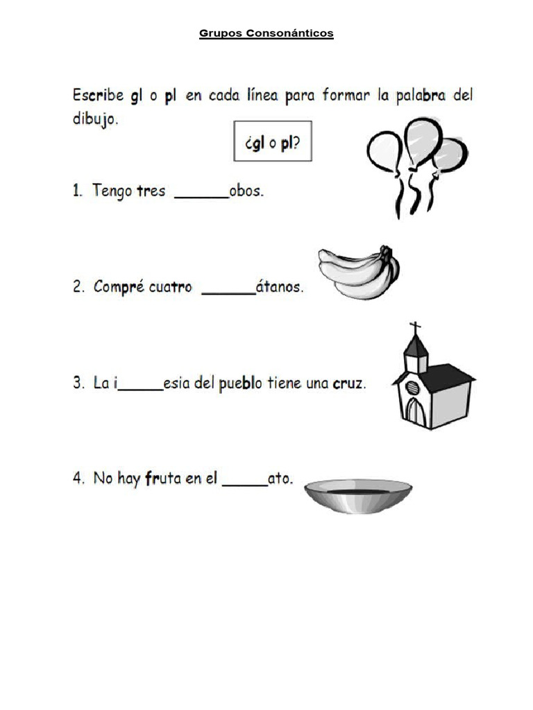 Actividades de Grupos Consonánticos | PDF | Artes del Lenguaje y ...
