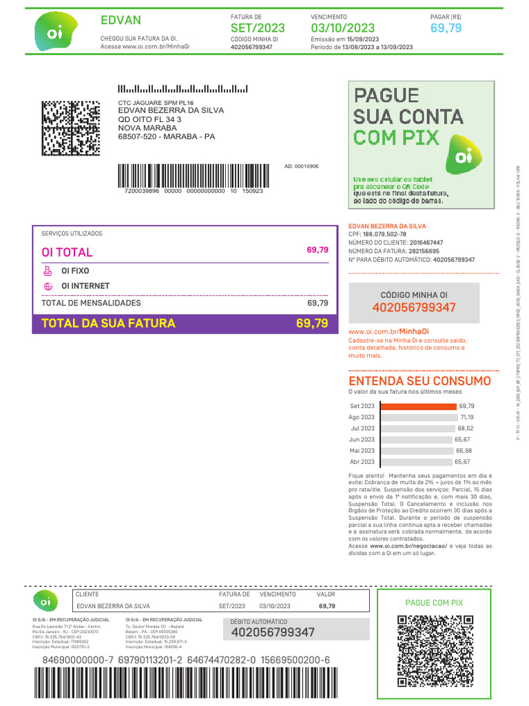 Boleto Oi 03 10 | PDF