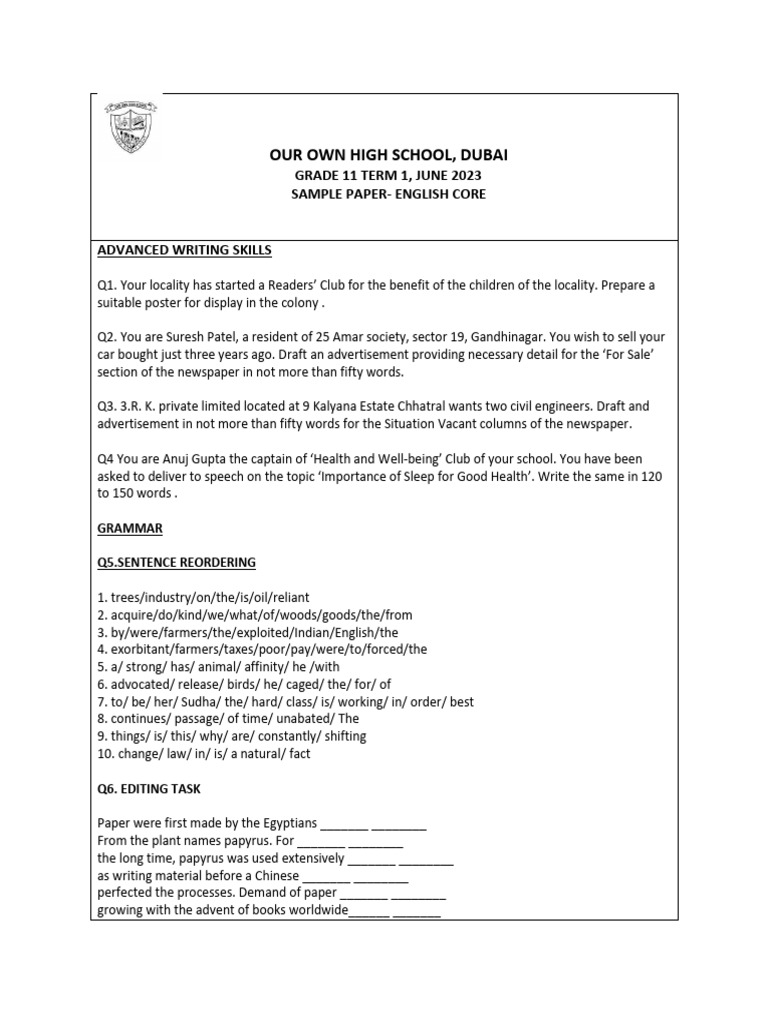 Sample Paper-Term 1-G11 | PDF