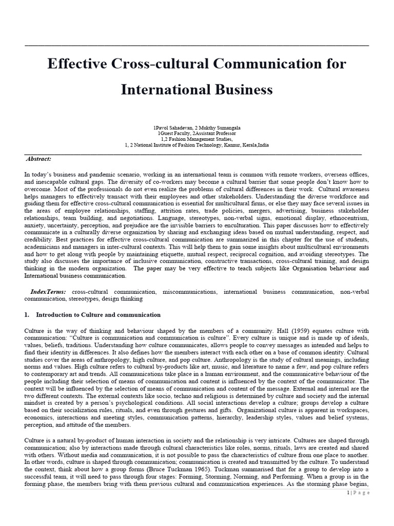 Effective Cross-Cultural Communication For International Business | PDF ...