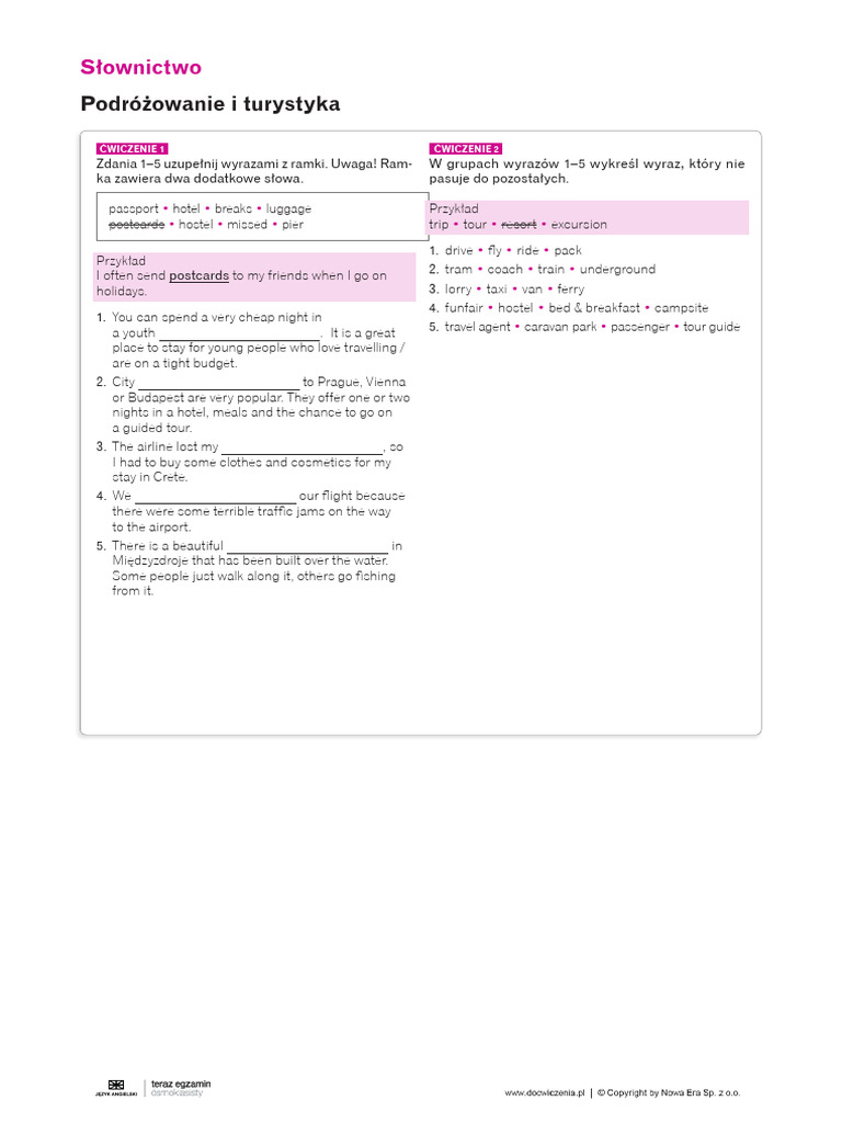 Słownictwo - Podrózowanie I Turystyka | PDF