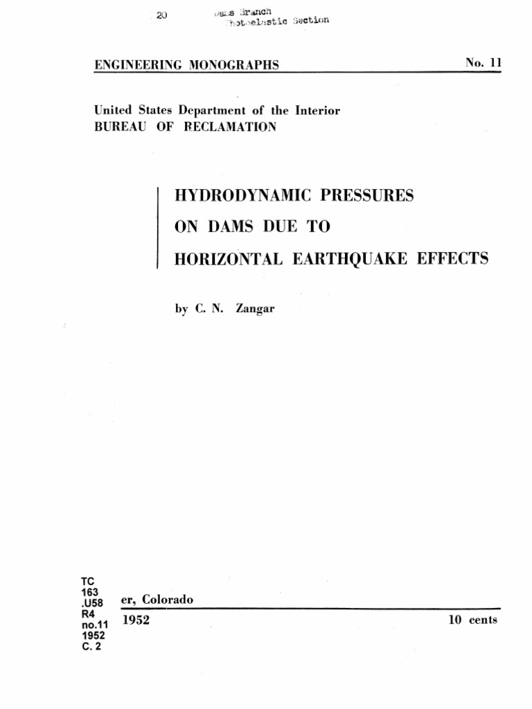USBR - Hydrodynamic Pressures | PDF | Earthquakes | Dam