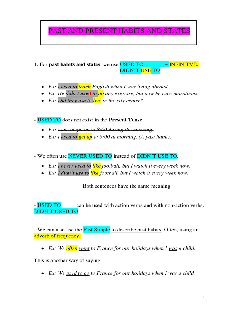 Intensive 3 - Used To - Past and Present Habits and States | PDF | Verb ...