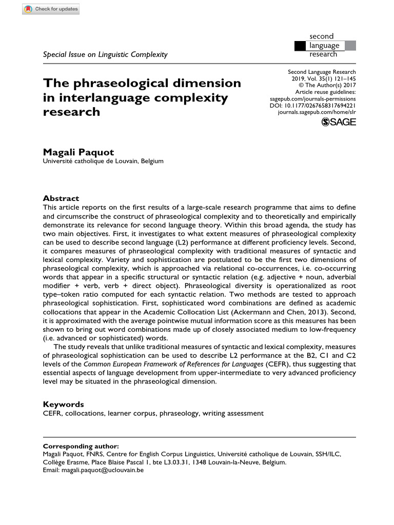 The Phraseological Dimension in Interlanguage Complexity | PDF | Syntax | Lexical Semantics