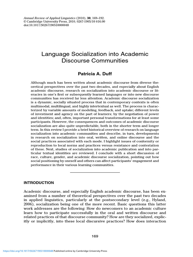 Duff - 2010 - Language Socialization Into Academic Discourse ...