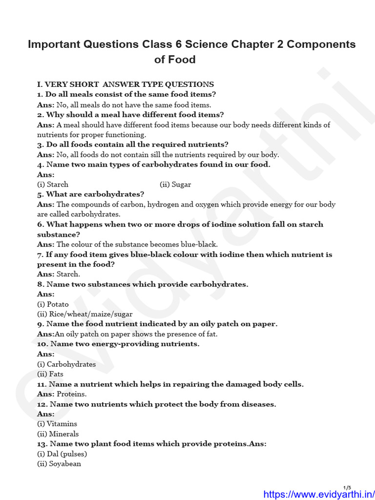 Class 6 Science: Components of Food Q&A | PDF | Wellness