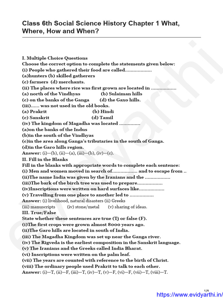 Class 6 History Chapter 1 Questions | PDF | Social Science