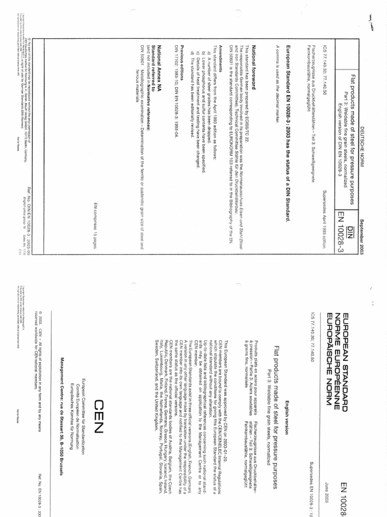DE - DIN EN 10 028-3 - Flat Products Made of Steel For Pressure Purpose - Part 3 Weldable Fine ...