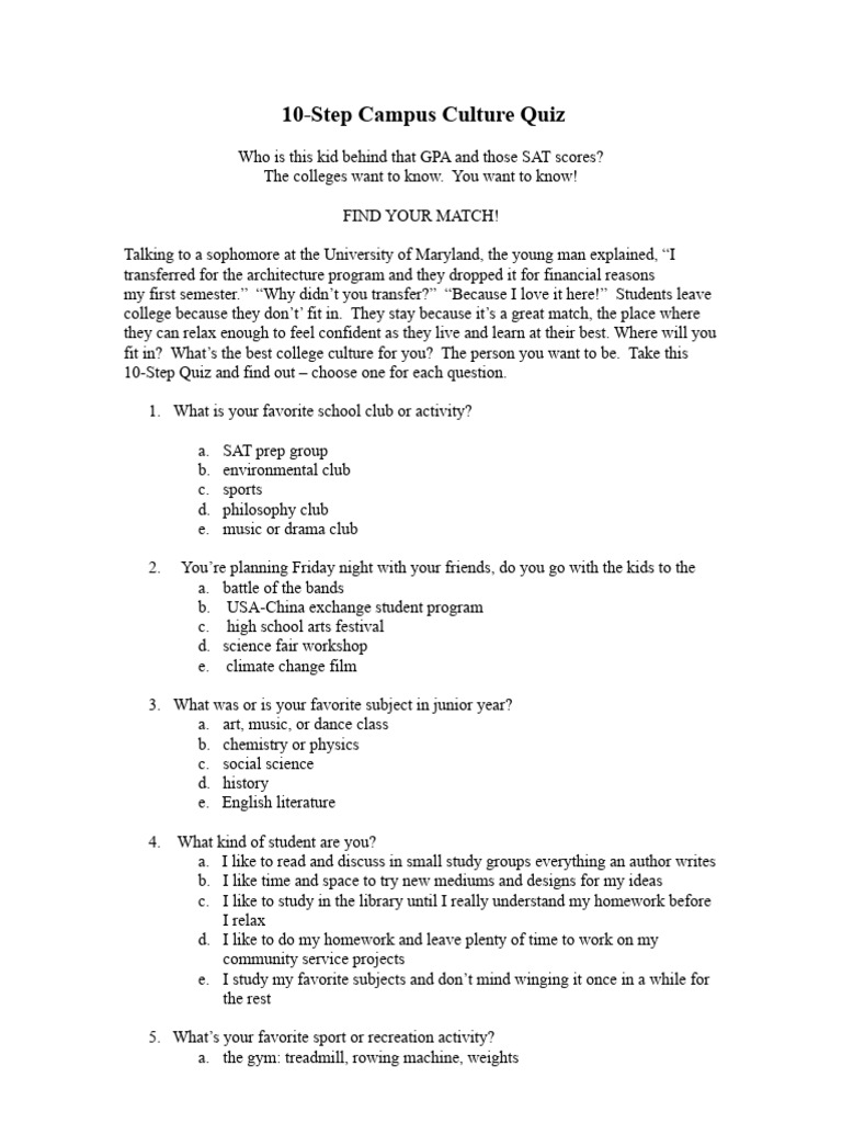 Campus Culture Quiz JSM | PDF