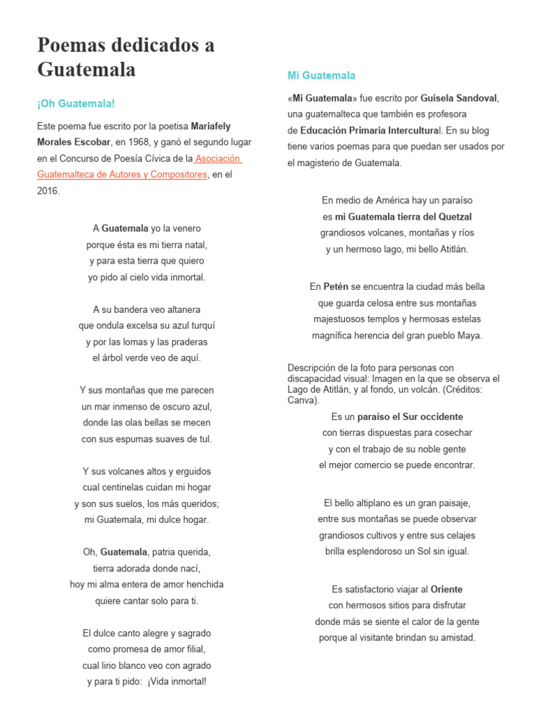 Poemas Dedicados A Guatemala | Descargar gratis PDF | Guatemala