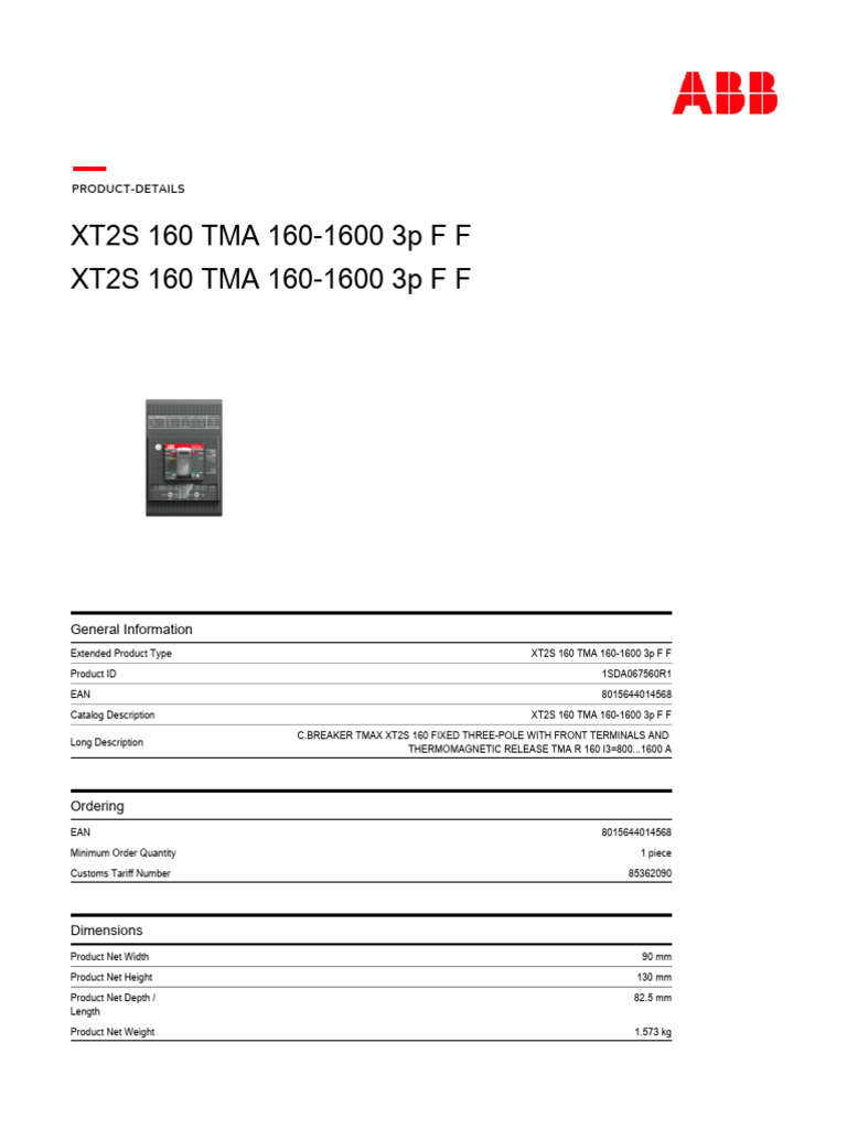 1SDA067560R1 xt2s 160 Tma 160 1600 3p F F | PDF