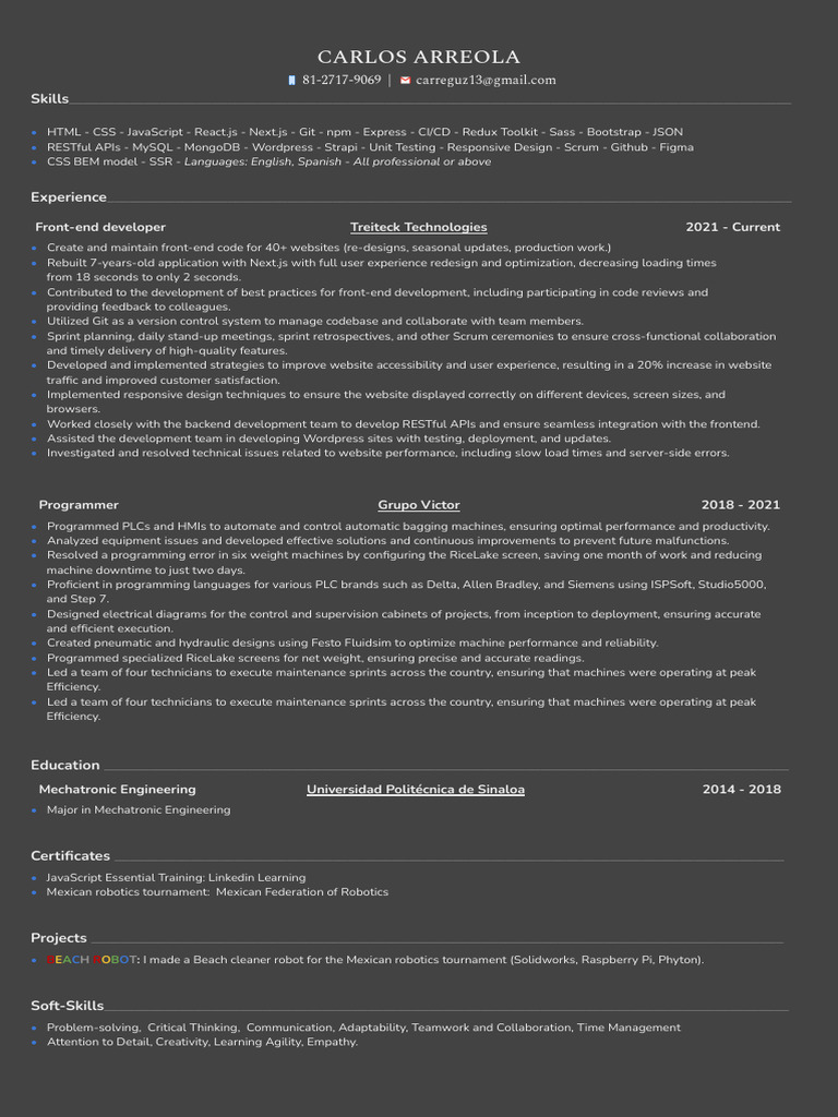 CVCARLOSARREOLA | PDF | Computer Engineering | Computer Programming