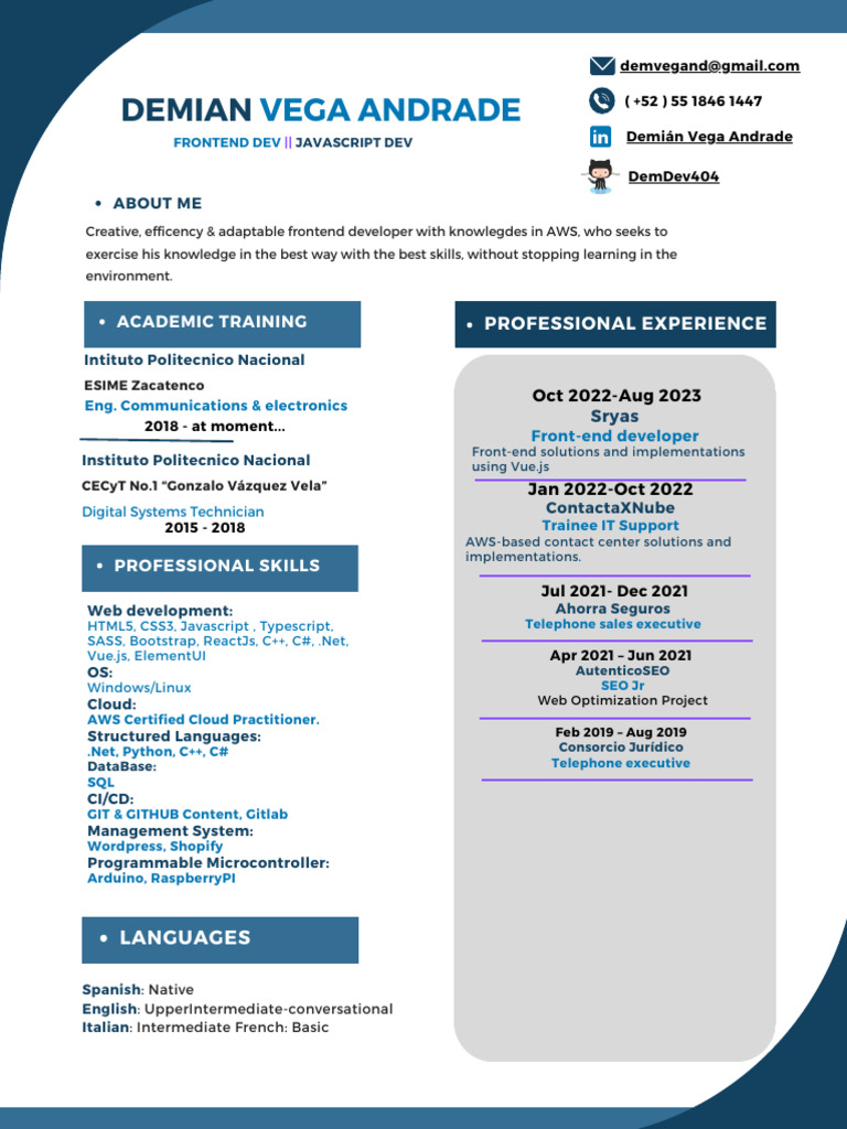 CV Demi Án Vega Andrade | PDF | Computing | Software Development