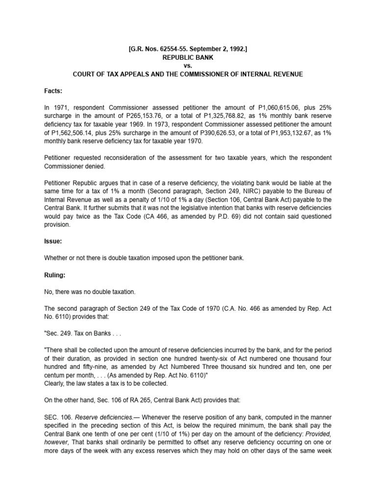 Tax - Republic Bank VS Cta | PDF | Taxes | Double Taxation