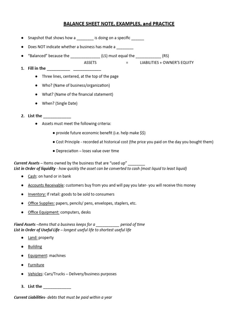 Balance Sheet Note, Examples and Practice | PDF | Balance Sheet ...