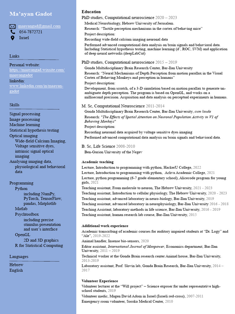 CV - Maayan Gadot | PDF