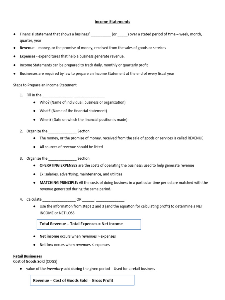 Income Statement Note and Practice Exercises | PDF | Revenue | Income ... Income Statement Note and Practice Exercises | PDF | Revenue | Income ...